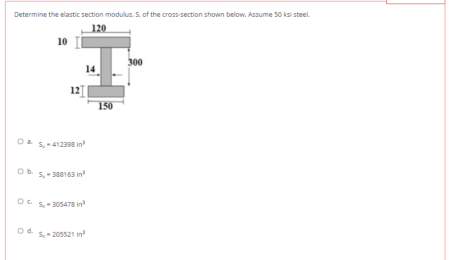 Solved Determine the elastic section modulus, S. of the | Chegg.com