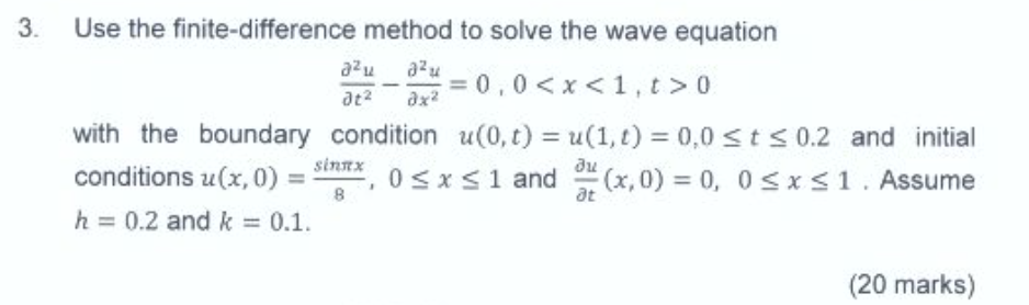 Solved 3. Use the finite-difference method to solve the wave | Chegg.com