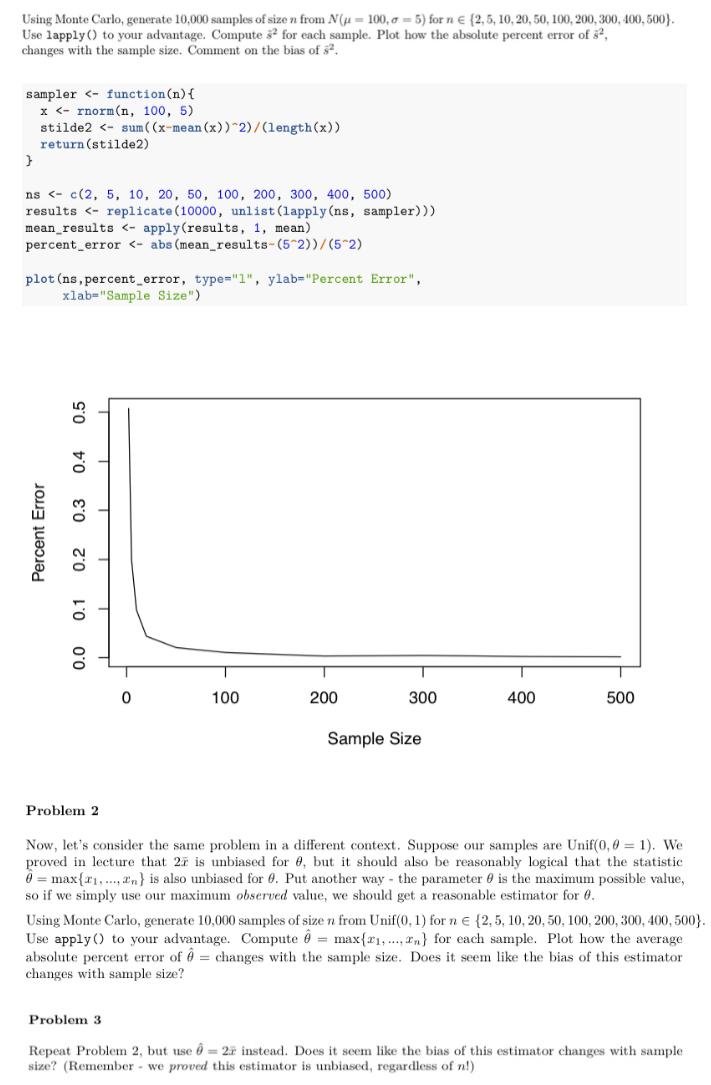 Using Monte Carlo, generate 10,000 samples of size n | Chegg.com