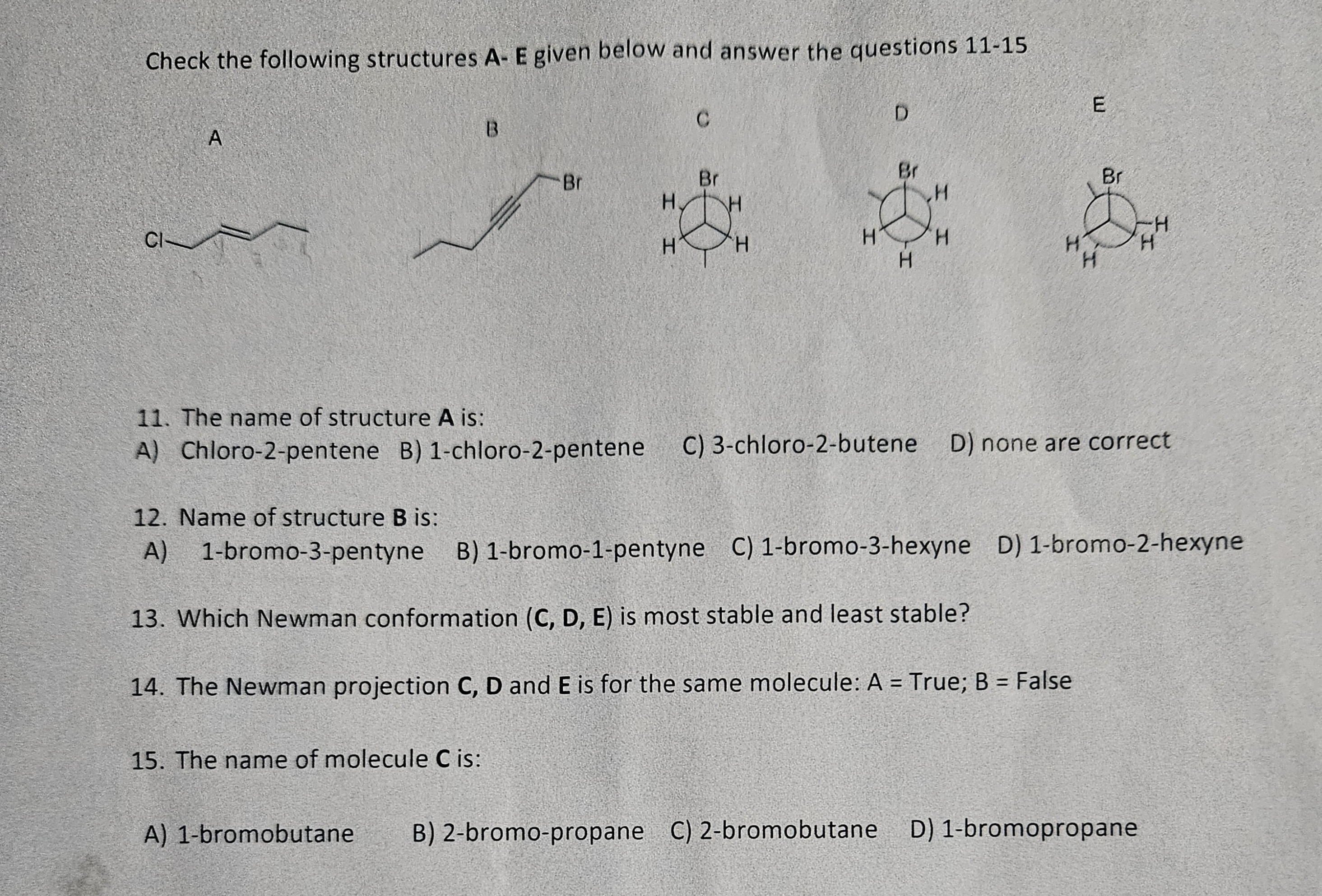 Solved Check the following structures A-E given below and | Chegg.com
