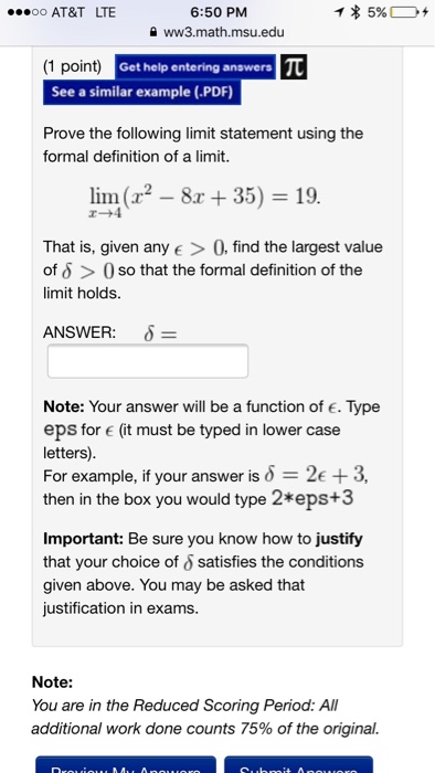 Solved Prove the following limit statement using the formal | Chegg.com