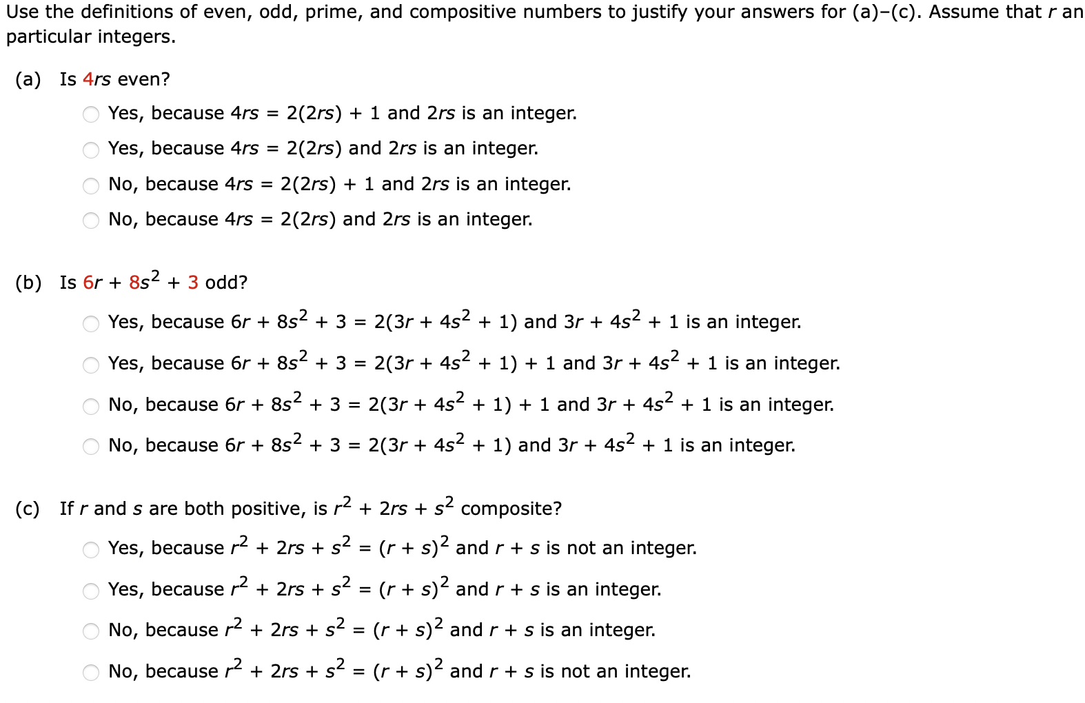 Solved Use the definitions of even, odd, prime, and | Chegg.com