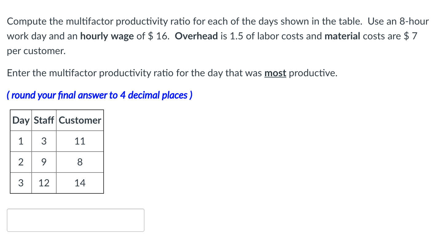 Solved Compute the multifactor productivity ratio for each | Chegg.com