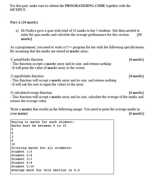 Solved For this part, make sure to submit the PROGRAMMING | Chegg.com
