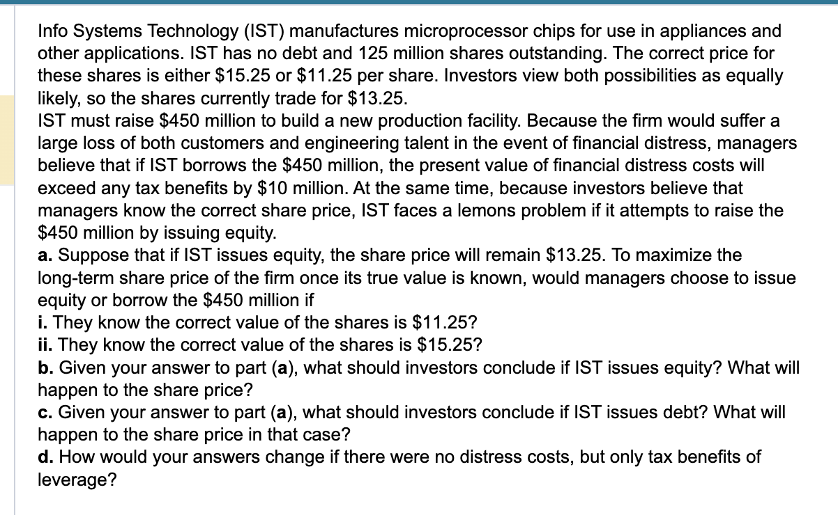 Solved Info Systems Technology (IST) manufactures | Chegg.com