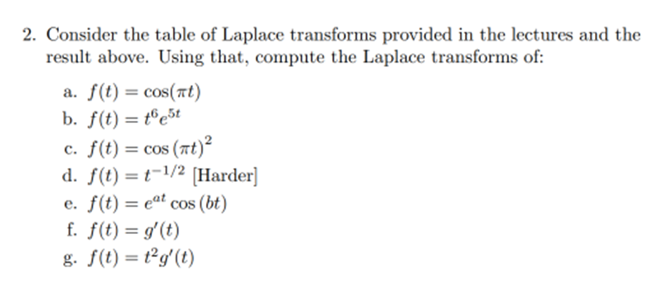 Solved 2. Consider the table of Laplace transforms provided | Chegg.com