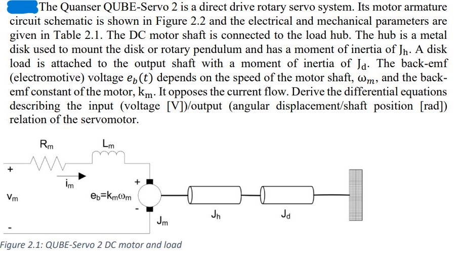 Solved The Quanser QUBE-Servo 2 ﻿is a direct drive rotary | Chegg.com