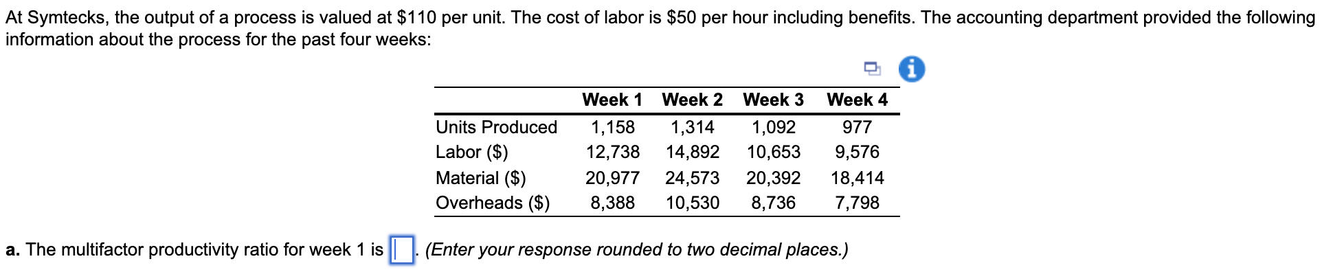 Solved At Symtecks, the output of a process is valued at | Chegg.com