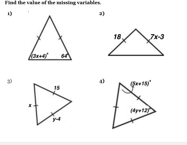 Solved Find the value of the missing variables. 1) 2) 3) 4) | Chegg.com
