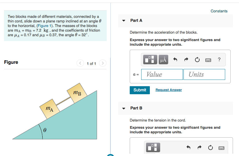 Solved Constants Part A Two blocks made of different | Chegg.com