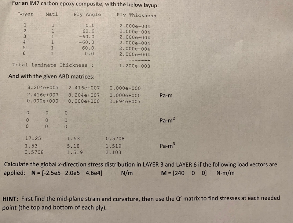 For an IM7 carbon epoxy composite, with the below | Chegg.com