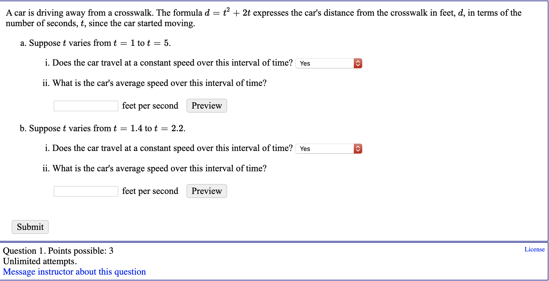 Solved A car is driving away from a crosswalk. The formula d | Chegg.com