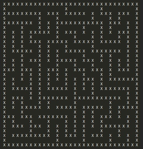 Solved PLEASE IN C ++ Walls are shown with an X, spaces with | Chegg.com
