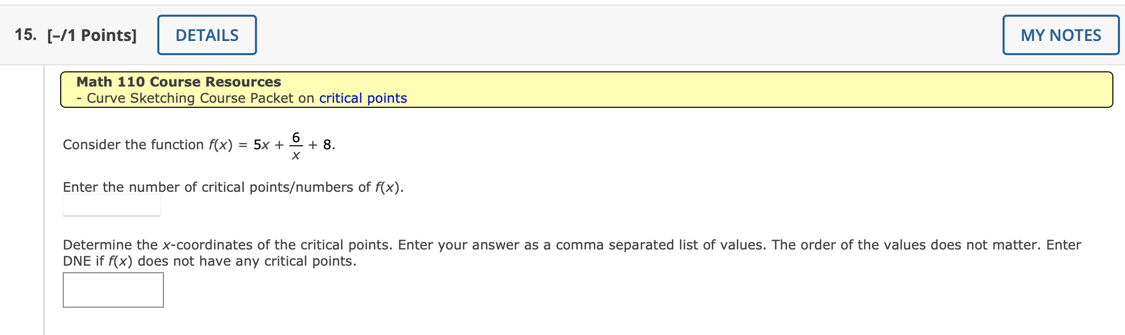 Solved Math 110 Course Resources - Curve Sketching Course | Chegg.com
