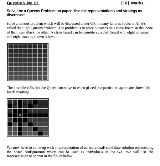 Solved Question No 01 [18] Marks Solve the 8 Queens Problem | Chegg.com