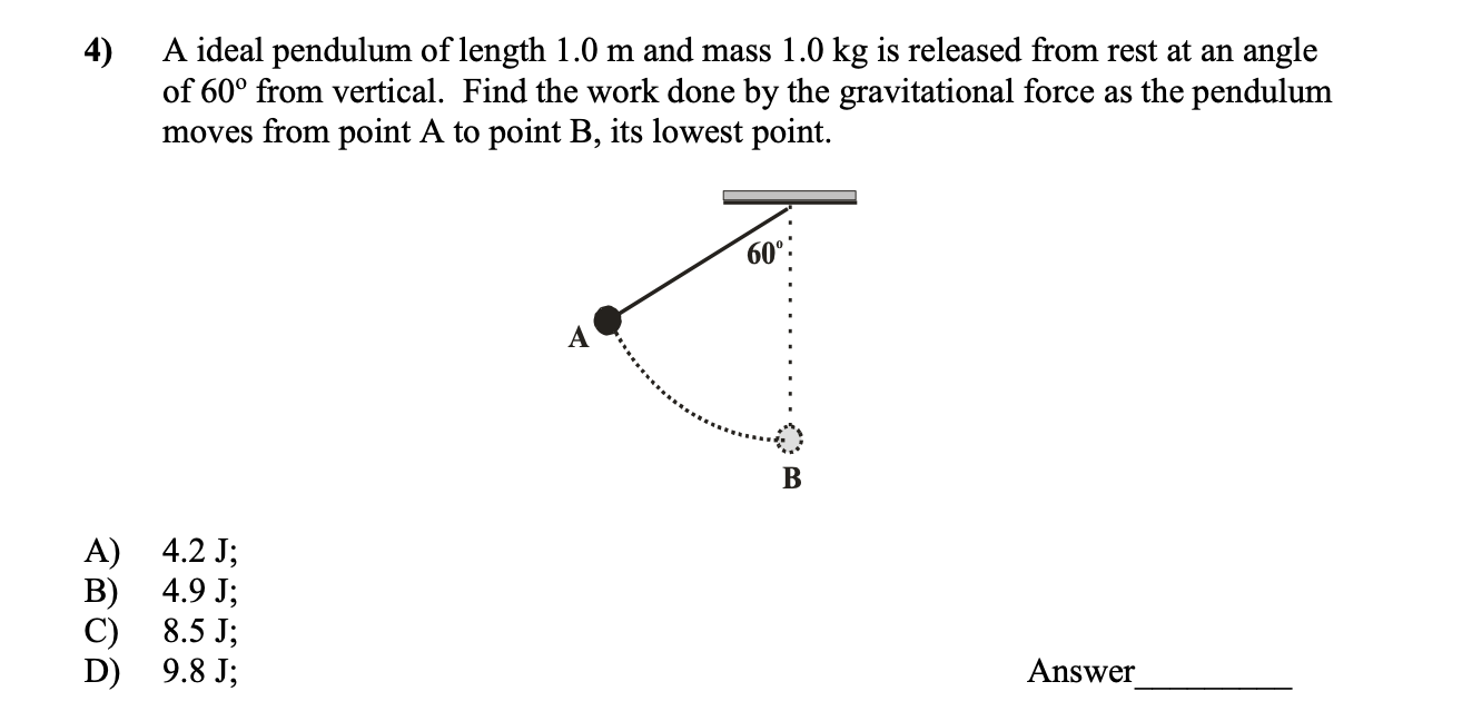 Solved 4) A ideal pendulum of length 1.0 m and mass 1.0 kg | Chegg.com