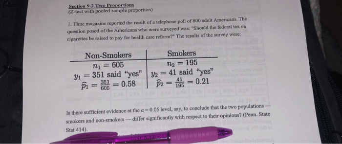 Solved Section 9.2 Two Proportions (Z-test with pooled | Chegg.com