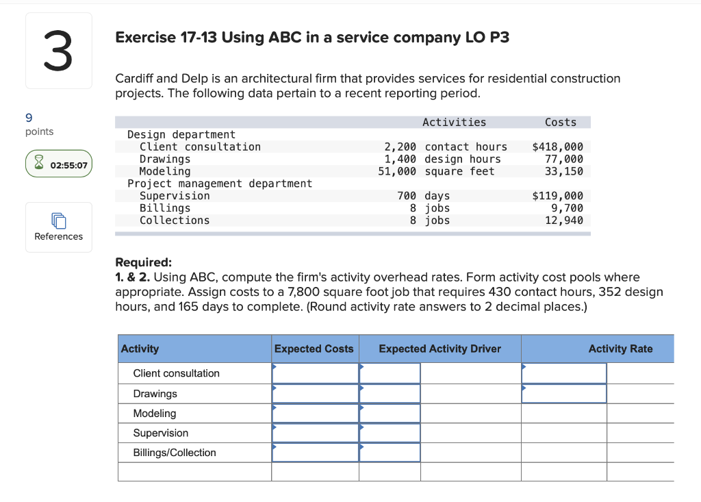Solved Exercise 17-13 Using ABC in a service company LO P3 | Chegg.com