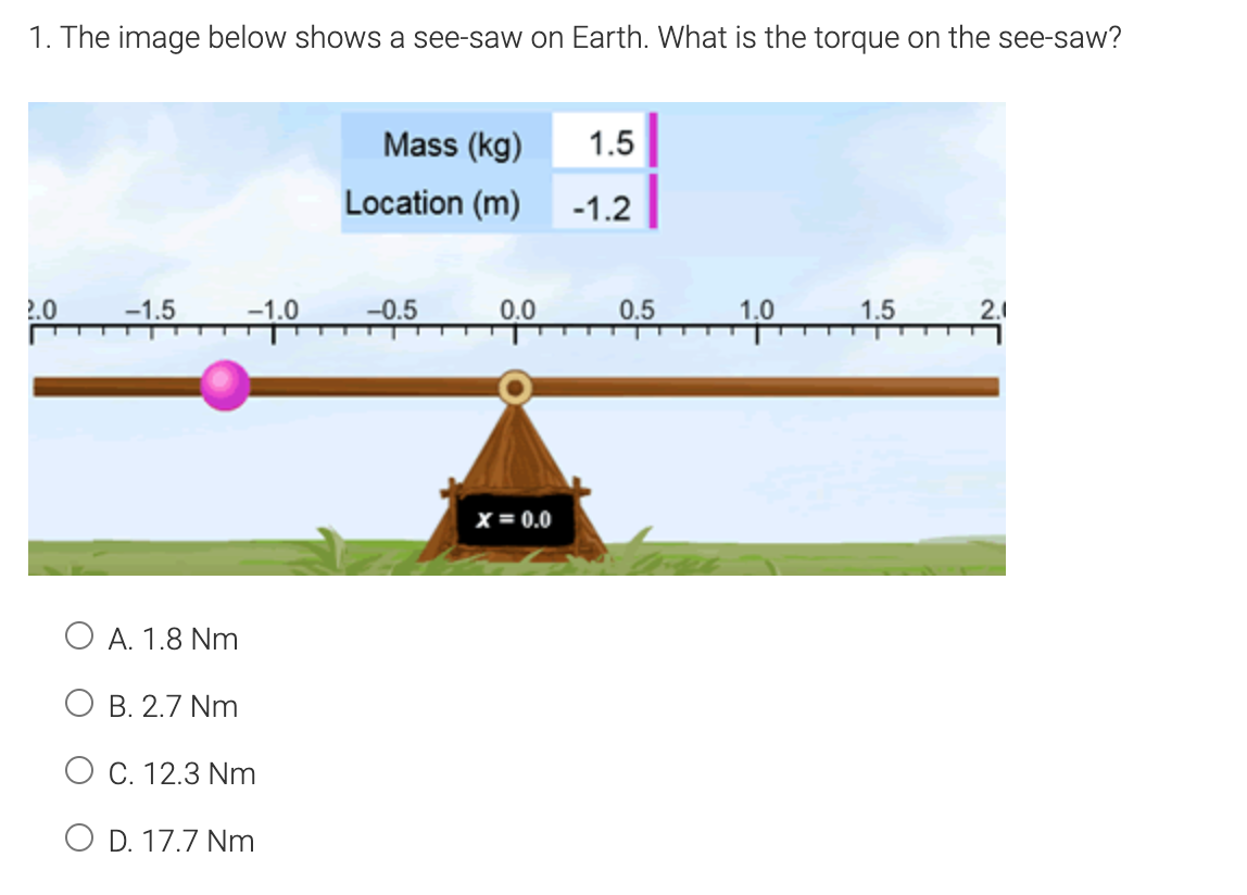 Solved 1. The image below shows a see-saw on Earth. What is | Chegg.com
