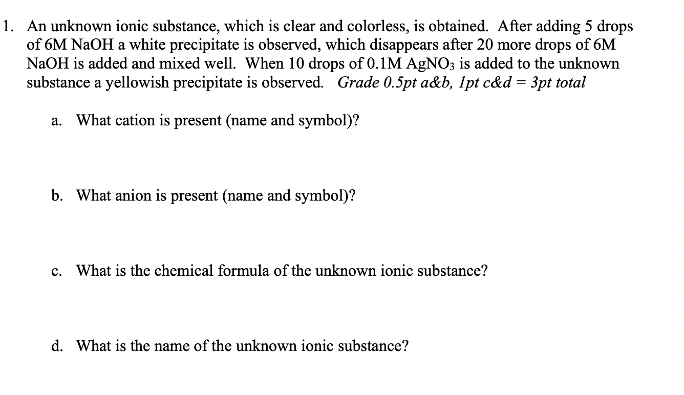 Solved An unknown ionic substance, which is clear and | Chegg.com