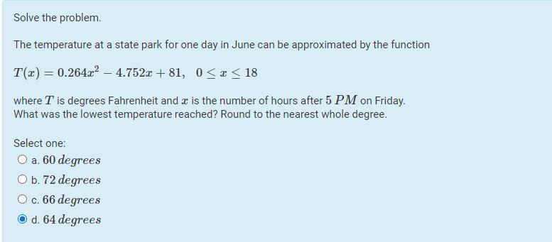 Solved Solve the problem. The temperature at a state park | Chegg.com