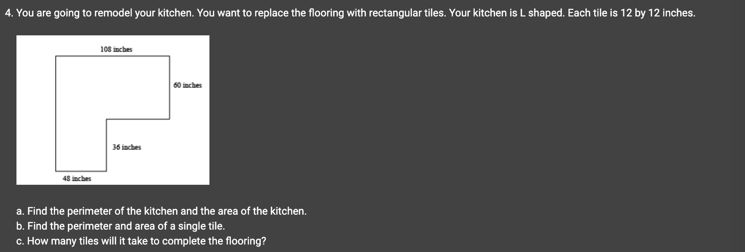 Solved a. Find the perimeter of the kitchen and the area of | Chegg.com