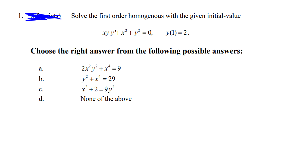 Solved Solve the first order homogenous with the given | Chegg.com