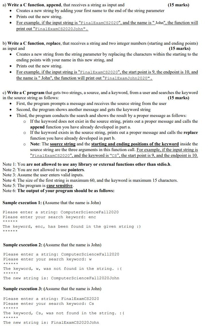 Solved ++++++ . a) Write a C function, append, that receives | Chegg.com