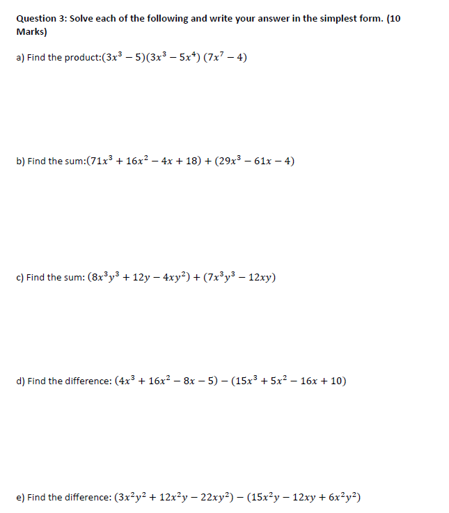 Solved Question 3: Solve each of the following and write | Chegg.com