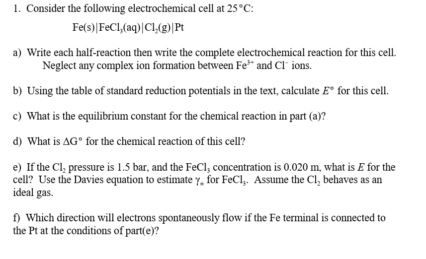 Solved Consider the following electrochemical cell at 25°C | Chegg.com