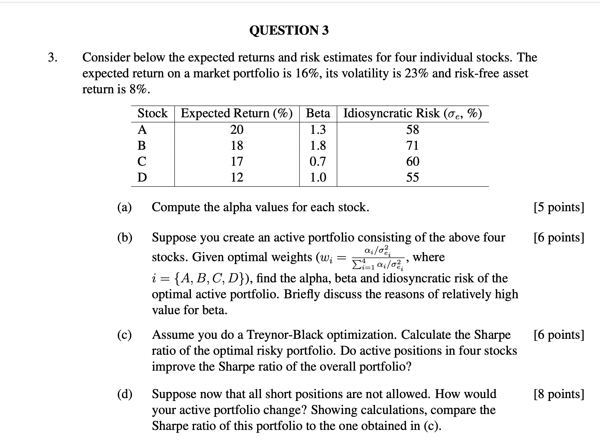 QUESTION 3Consider below the expected returns and | Chegg.com
