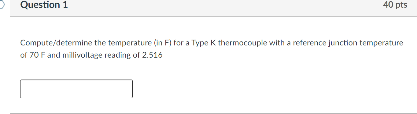 Solved Compute/determine the temperature (in F ) for a Type | Chegg.com