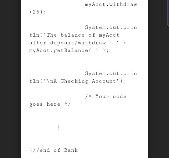 Solved 1. Download BankAccount.java and Bank.java and run. | Chegg.com