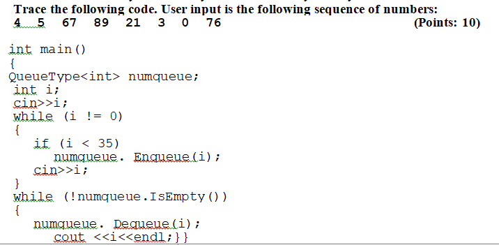 Solved Trace the following code. User input is the following | Chegg.com