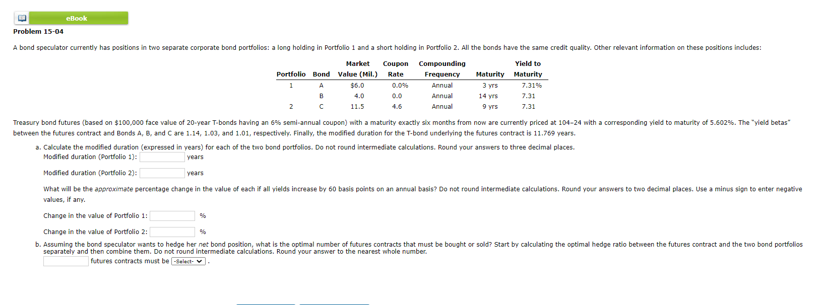 Modified duration (Portfolio 1): years Modified | Chegg.com