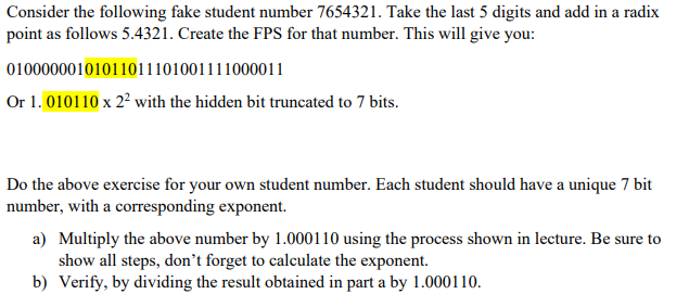Solved Consider the following fake student number 7654321 . | Chegg.com