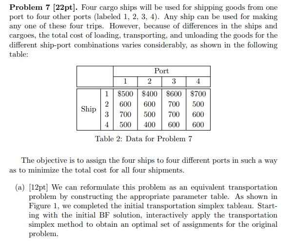 Solved Problem 7 [22pt]. Four cargo ships will be used for | Chegg.com