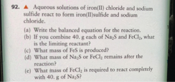 Solved Aqueous solutions of iron(II) chloride and sodium | Chegg.com