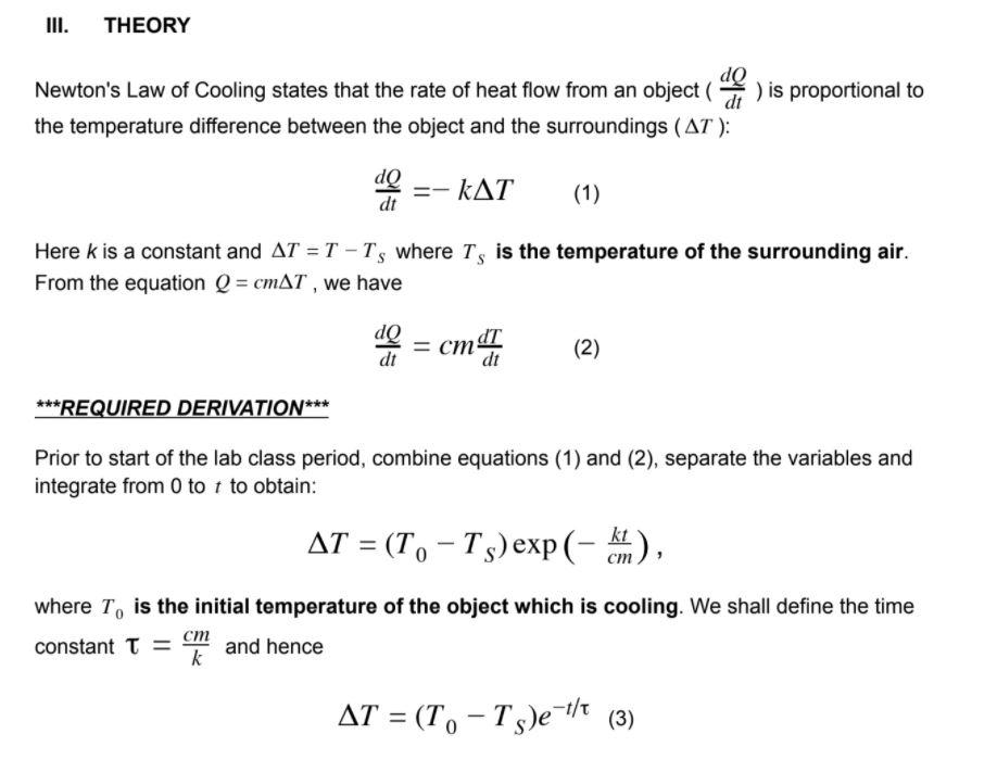Solved This the theory section for the lab with equations | Chegg.com
