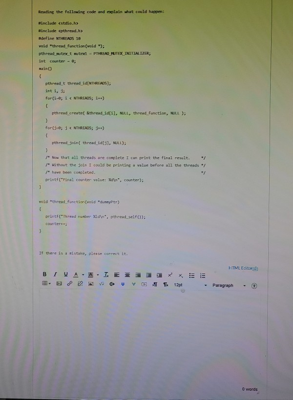 Solved Reading the following code and explain what could | Chegg.com