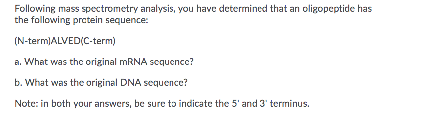 Solved Following mass spectrometry analysis, you have | Chegg.com