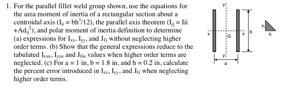 Solved 1. For the parallel fillet weld group shown, use the | Chegg.com