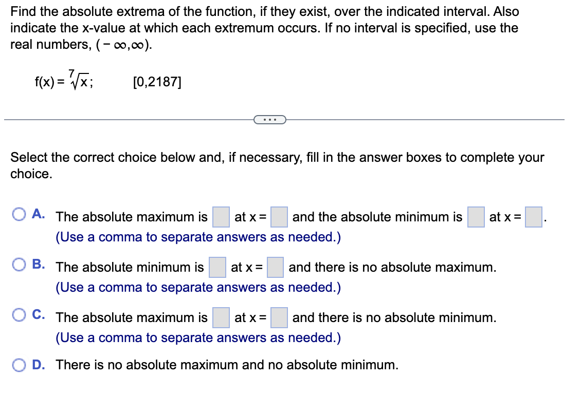 Solved Find the absolute extrema of the function, if they | Chegg.com