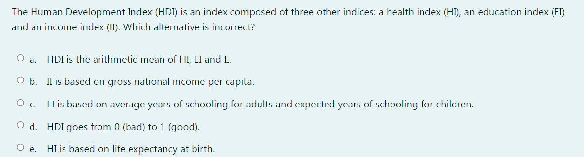 Solved The Human Development Index (HDI) is an index | Chegg.com