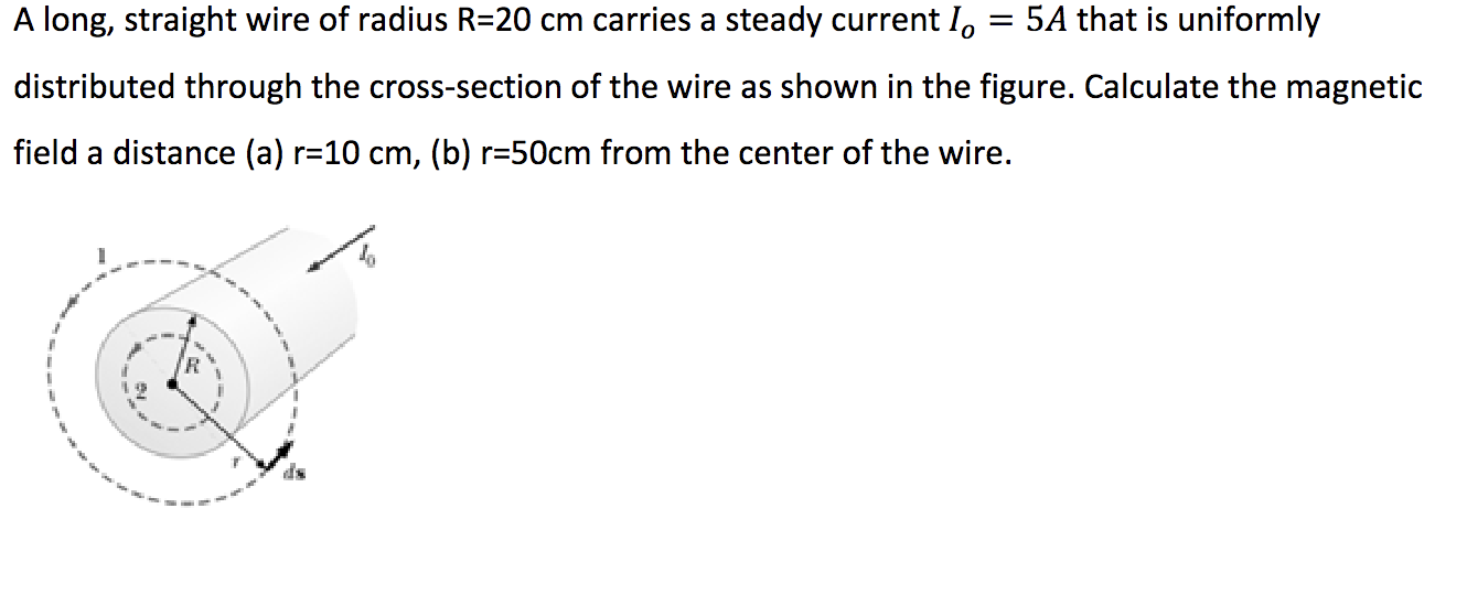 Solved A long, straight wire of radius R=20 cm carries a | Chegg.com