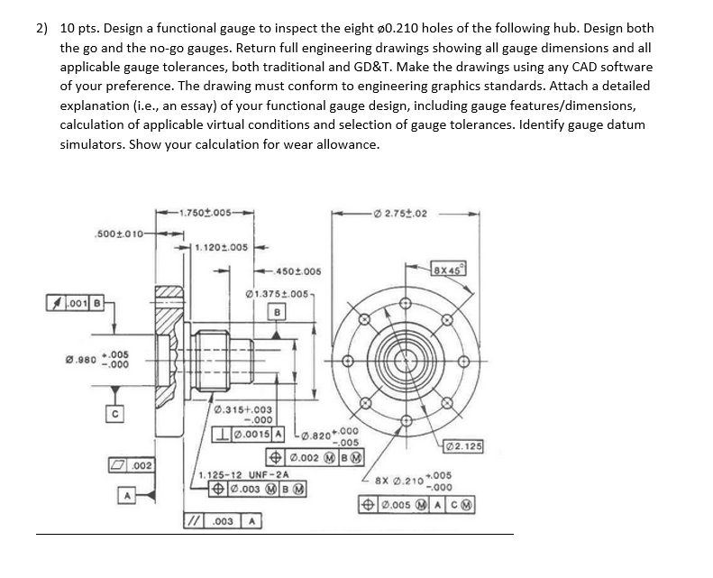 Solved 2) 10 pts. Design a functional gauge to inspect the | Chegg.com