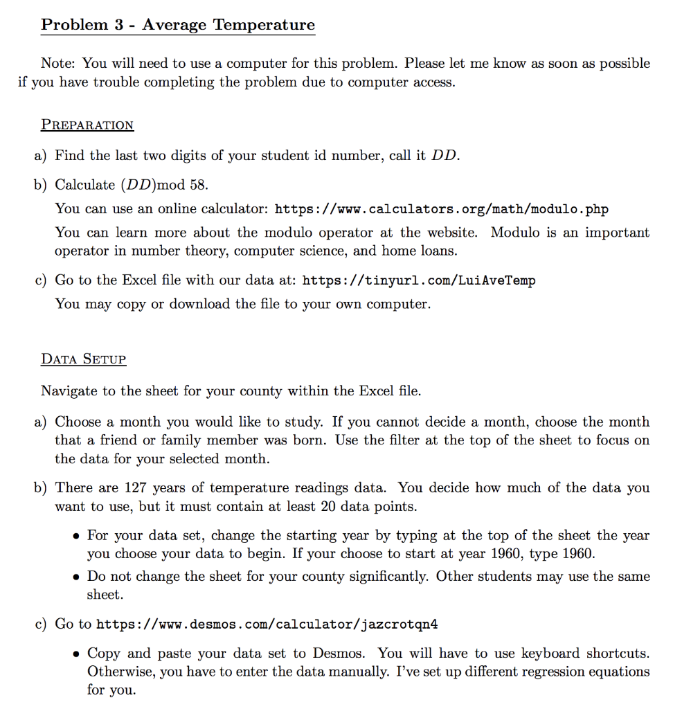 Solved Problem 3 - Average Temperature Note: You will need | Chegg.com