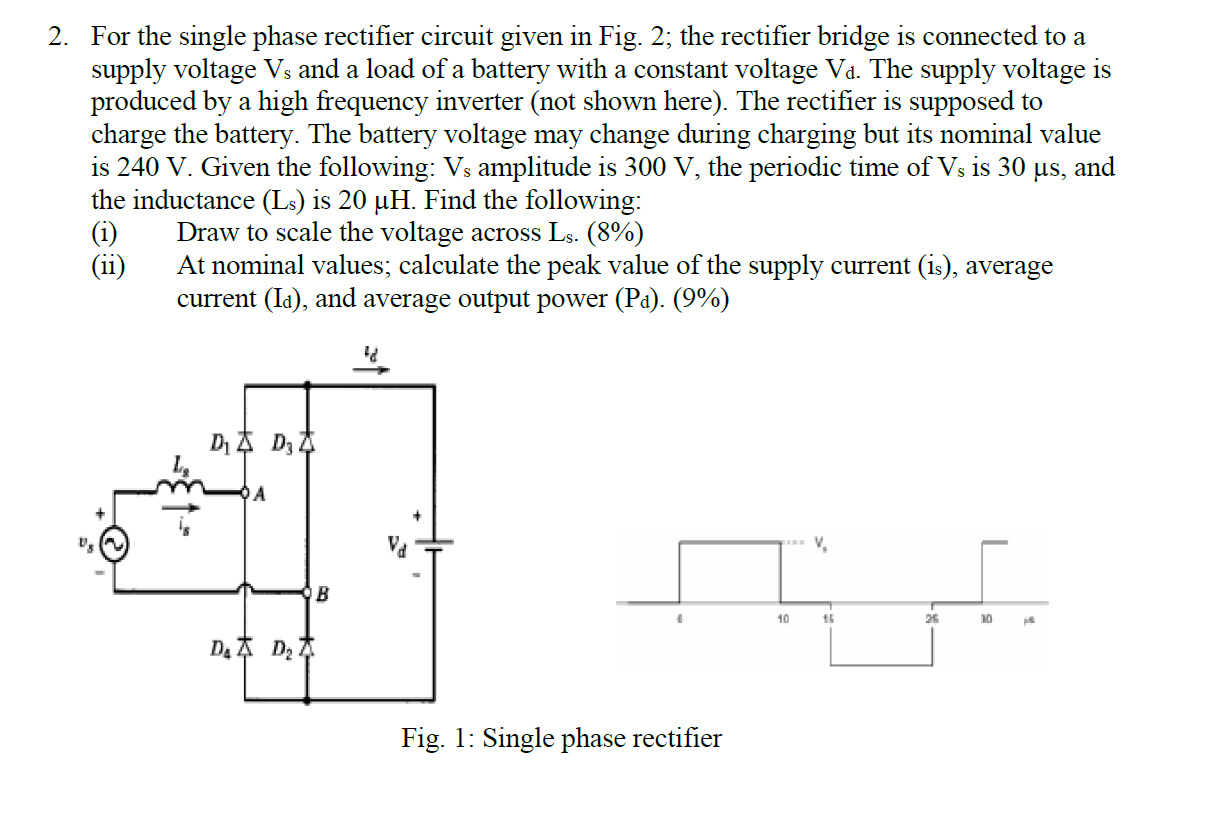 Solved 2. For the single phase rectifier circuit given in | Chegg.com