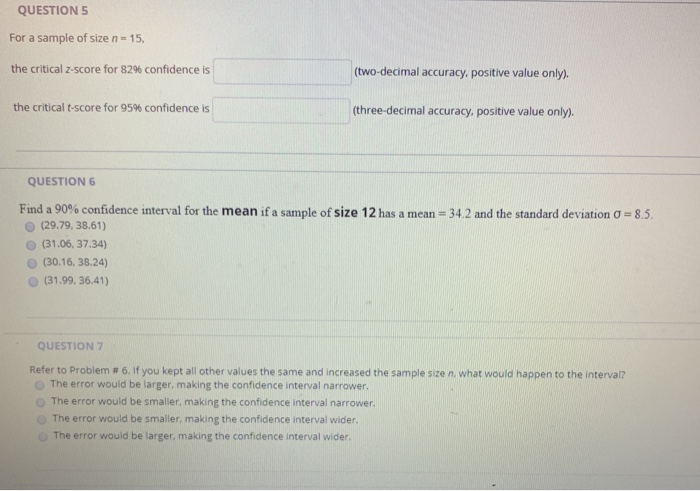 Solved QUESTION5 For a sample of size n-15 the critical | Chegg.com