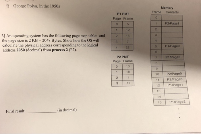 Solved t) George Polya, in the 1950s Memory Frame Contents | Chegg.com